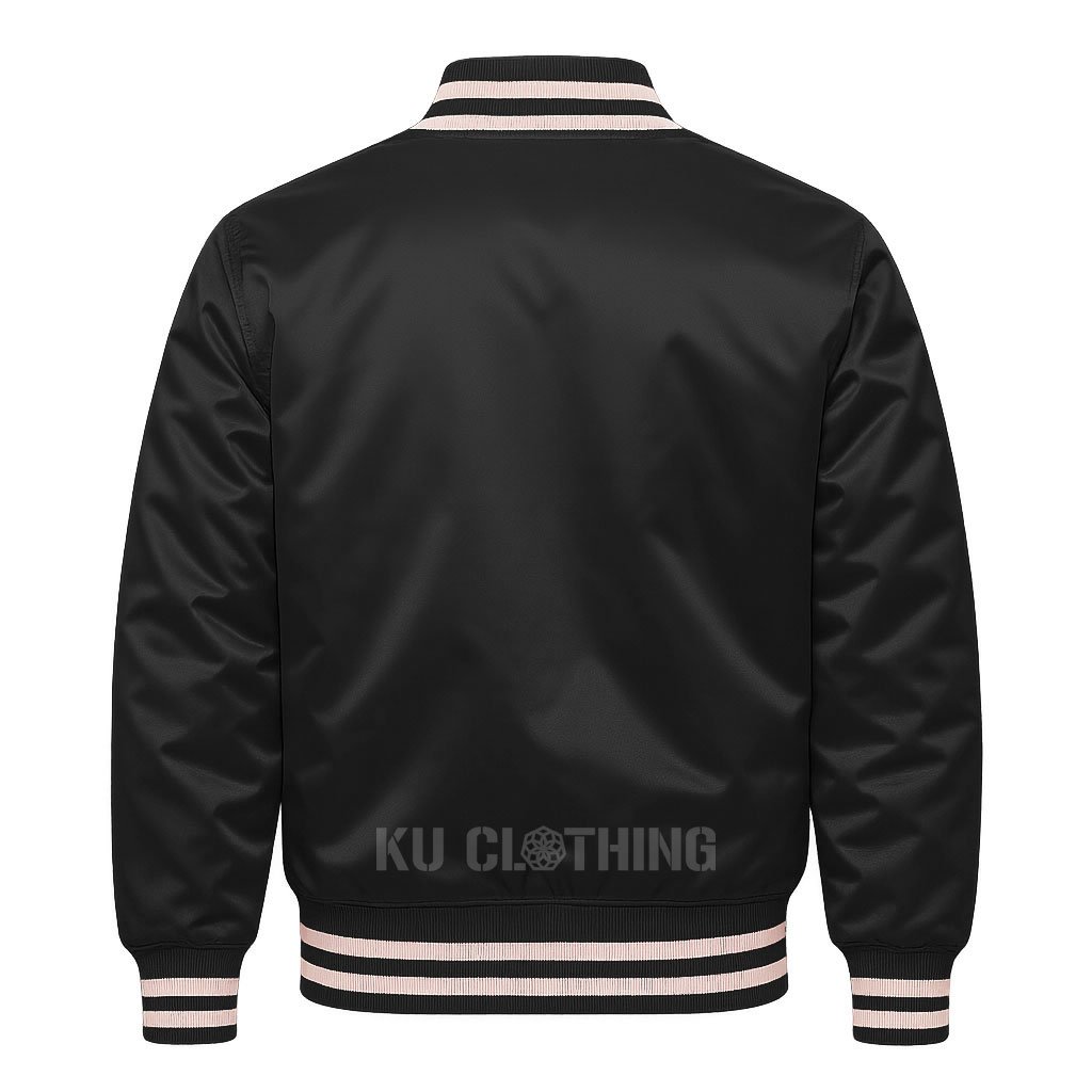 Satin Bomber Varsity Jacket Dark Grey - KU Varsity Jackets