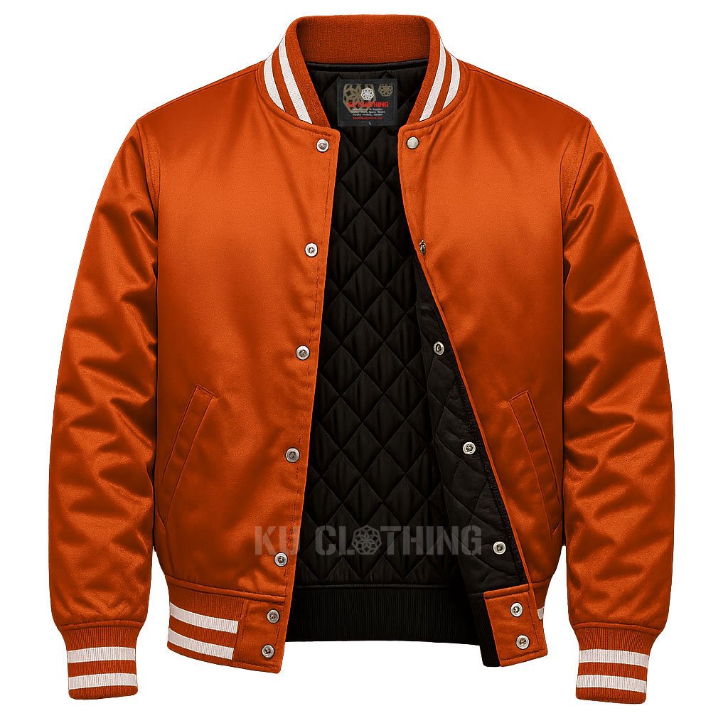 Satin Bomber Varsity Jacket Orange - KU Varsity Jackets